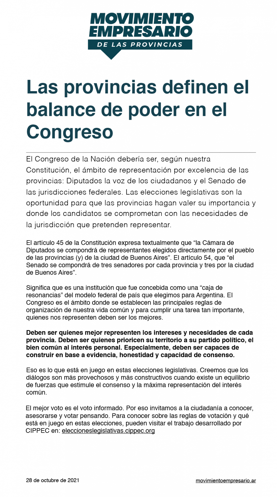 Las provincias definen el balance de poder en el Congreso – FEDECOM